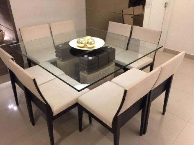 Mesa em Vidro c/ 8 Cadeiras acolchoadas. | Thylson Material de ...